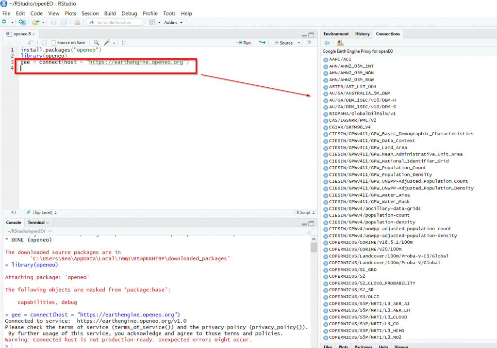 Librería de R para conectar con Google Earth Engine y VITO