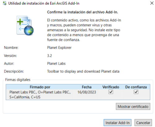 Instalación del Add-in de Planet | Cursos Teledetección